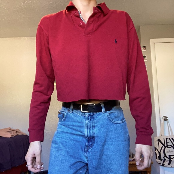 Polo Ralph Lauren | Tops | Red Ralph Lauren Cropped Polo Long Sleeve ...